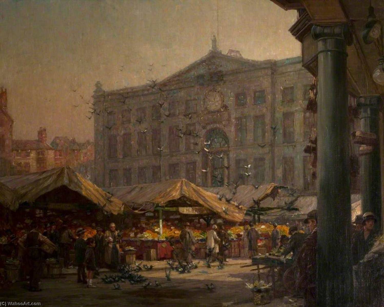 Oil Painting Replica Nottingham Old Market Place, 1920 by Arthur ...
