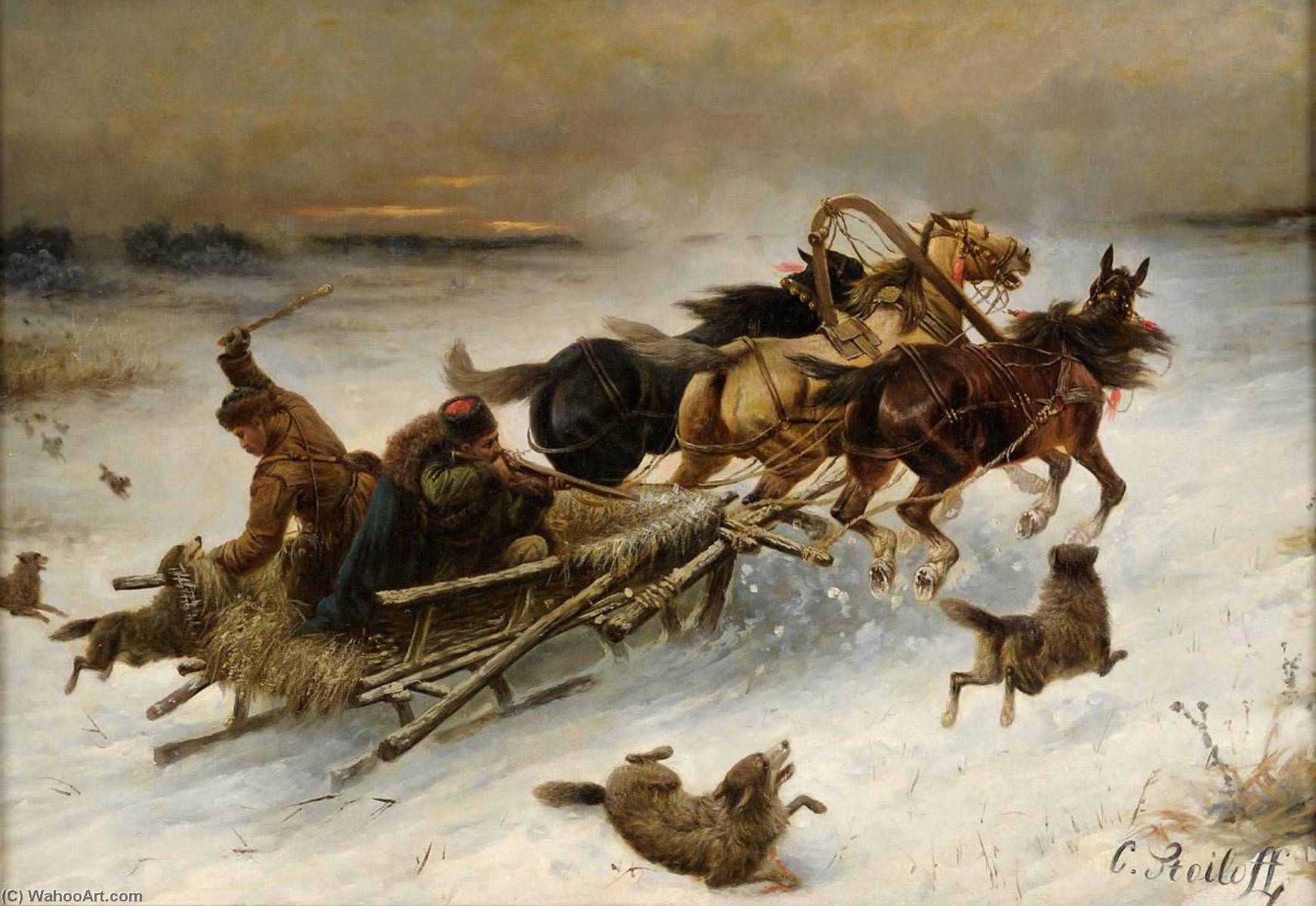 Art Reproductions The Horse Sleigh Attacked by Wolves by Constantin ...