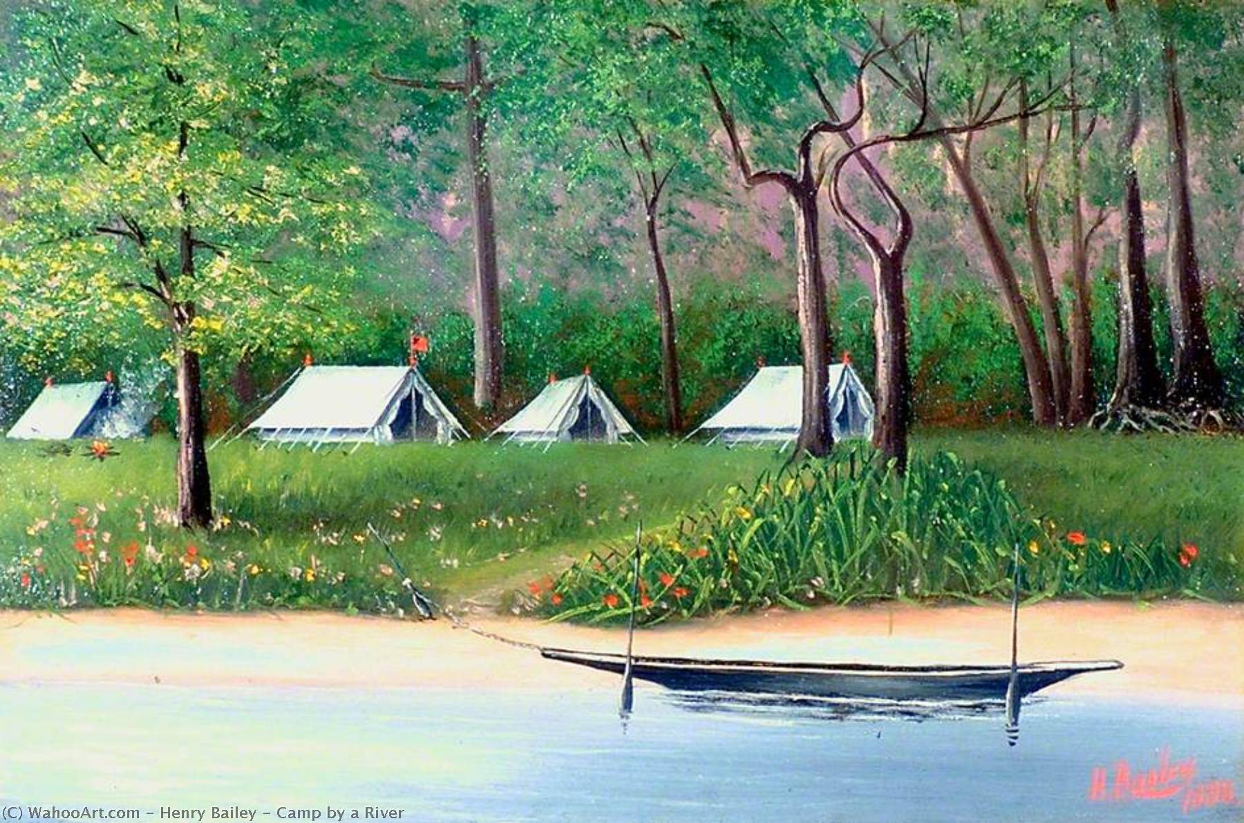 Camp by a River, 1888 by Henry Bailey Henry Bailey | WahooArt.com