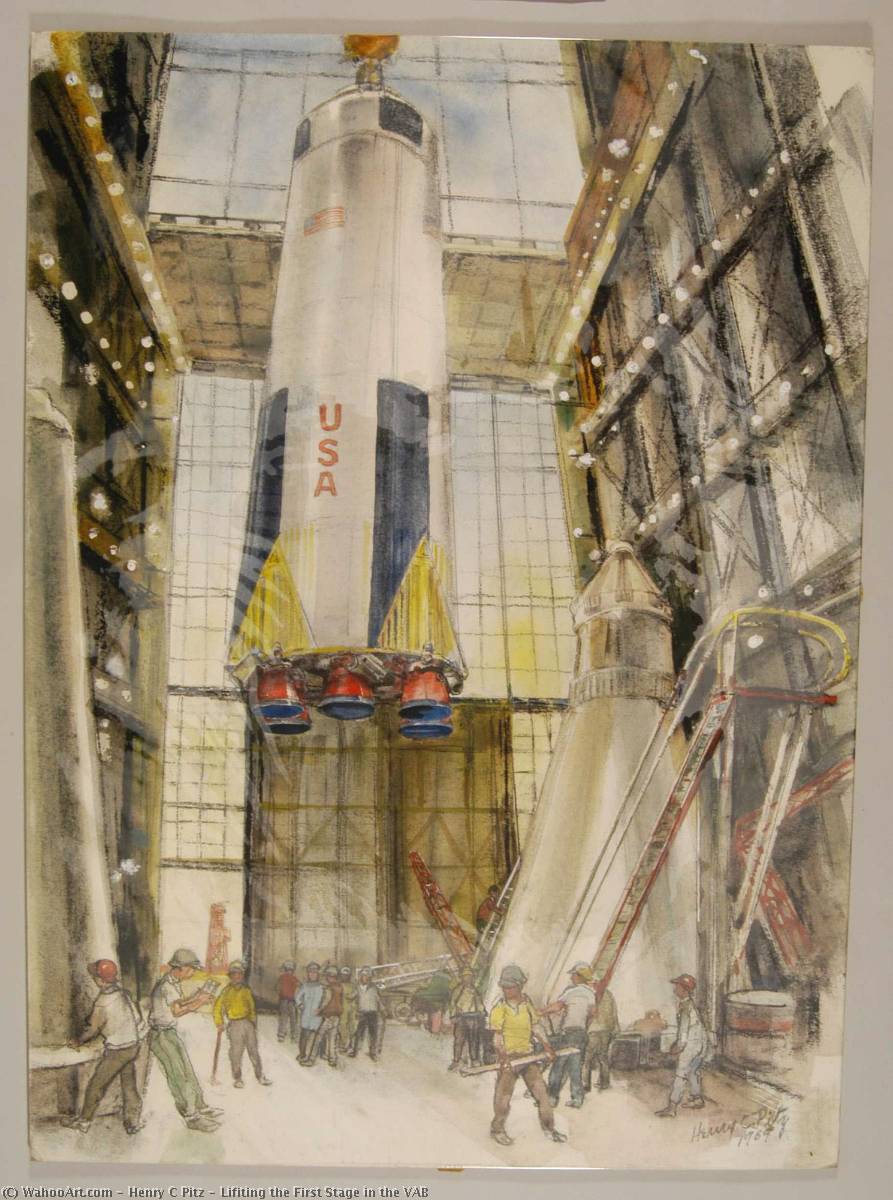 Get Paintings Reproductions Lifiting the First Stage in the VAB, 1969 ...
