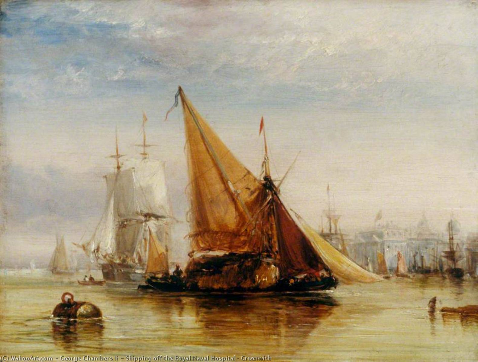 Shipping off the Royal Naval Hospital, Greenwich by George Chambers Ii ...