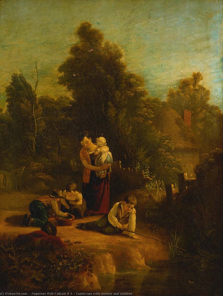 Museum Art Reproductions Landscape with mother and children by Augustus ...
