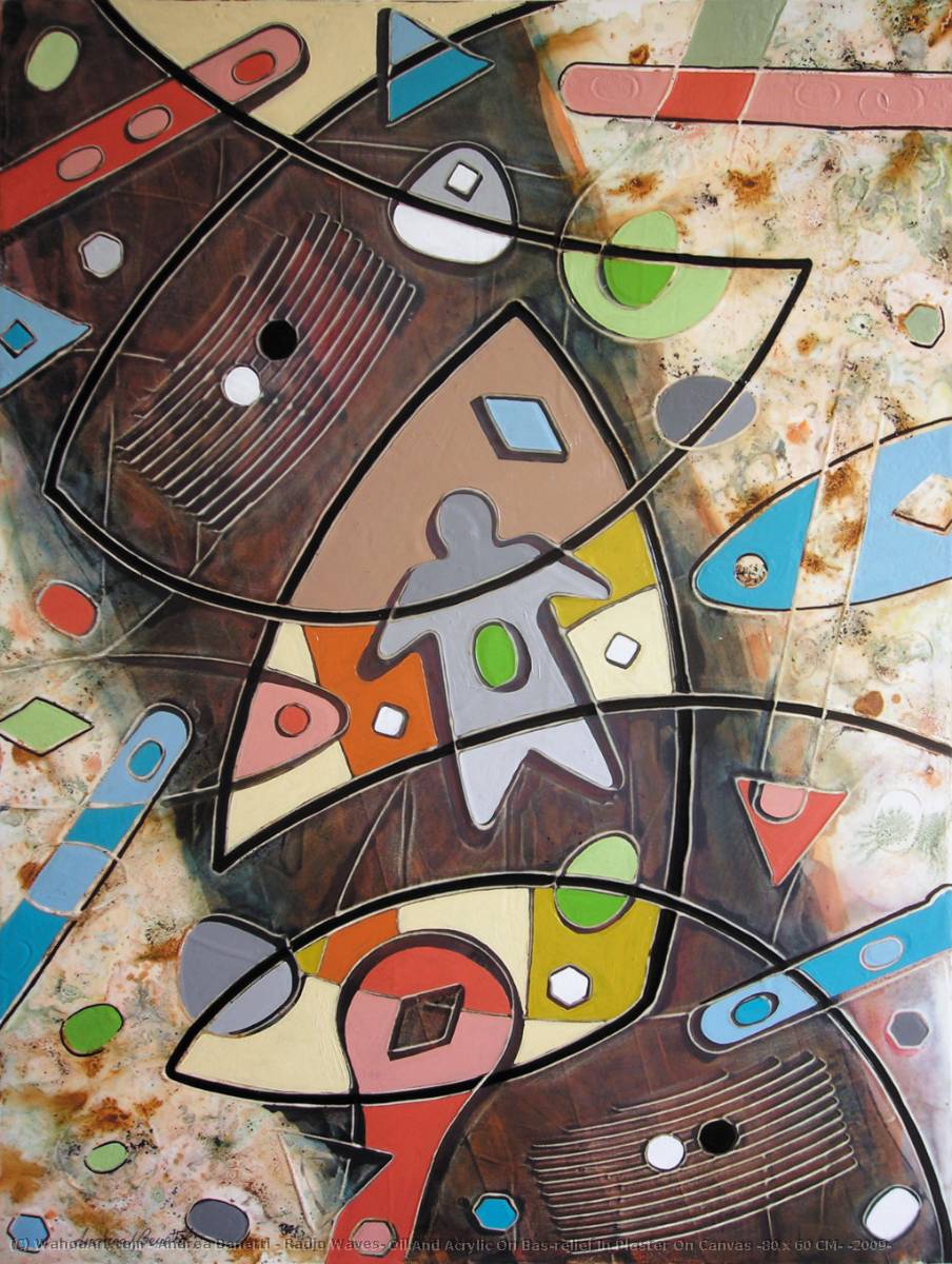 Radio Waves, Oil And Acrylic On Bas-relief In Plaster On Canvas (80 x ...