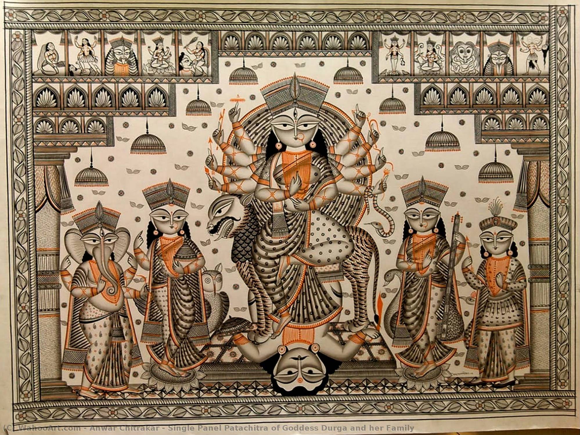 Single Panel Patachitra of Goddess Durga and her Family, 2019 by Anwar ...
